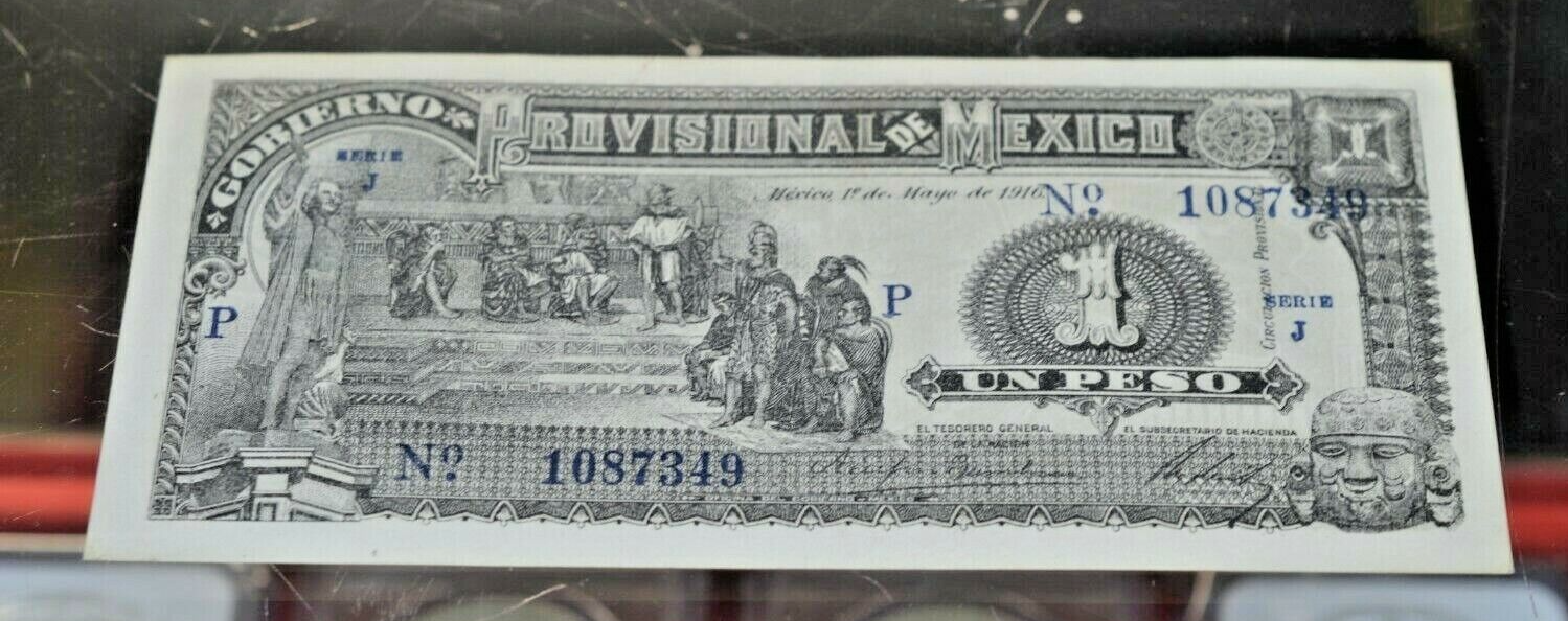Provisional Government of Mexico 1 1916 Serie J rare Mexico note crisp ...