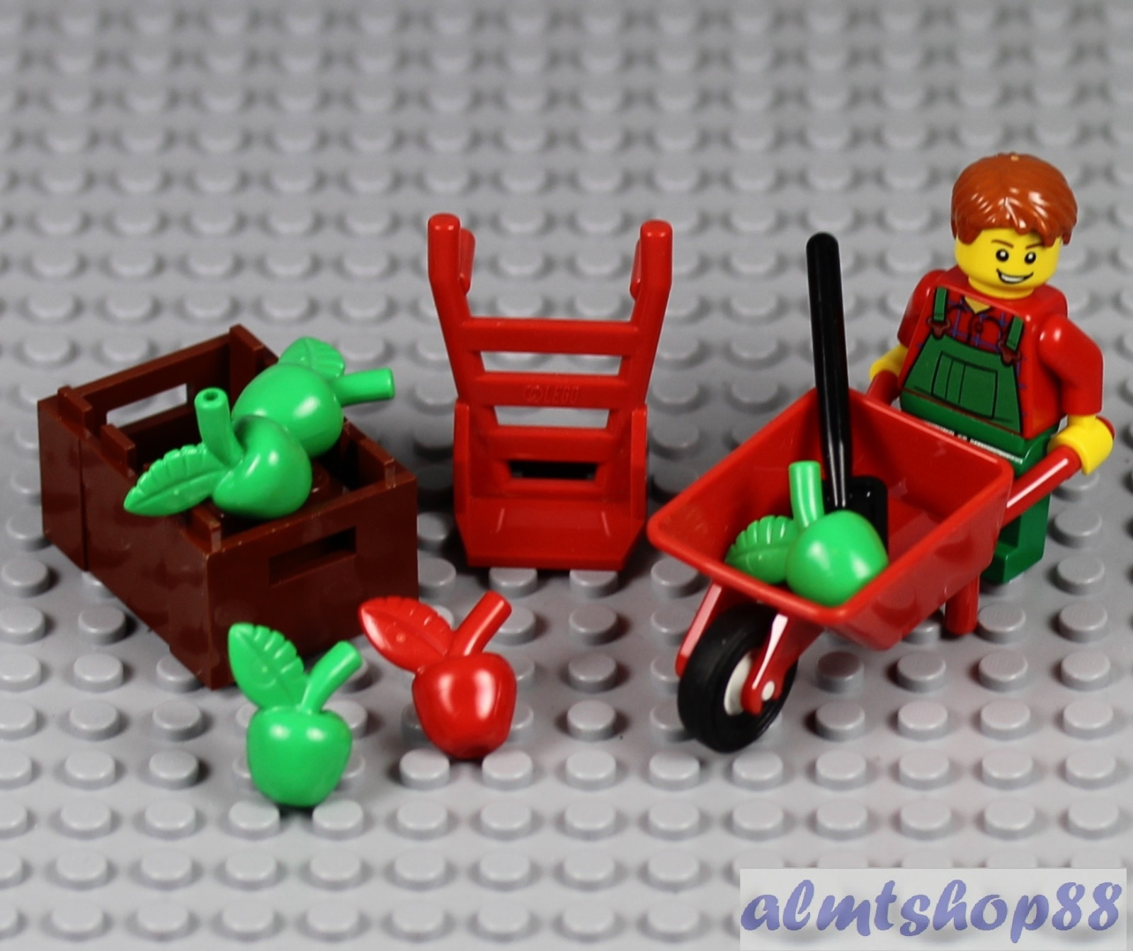 LEGO - Red Wheelbarrow & Hand Cart Dolly Crate Apple Farmer Minifigure ...