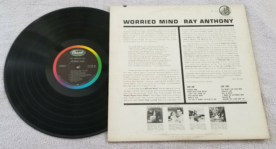 Ray Anthony...."Ray Anthony Plays The Worried Mind" 12" Vinyl Record LP ...