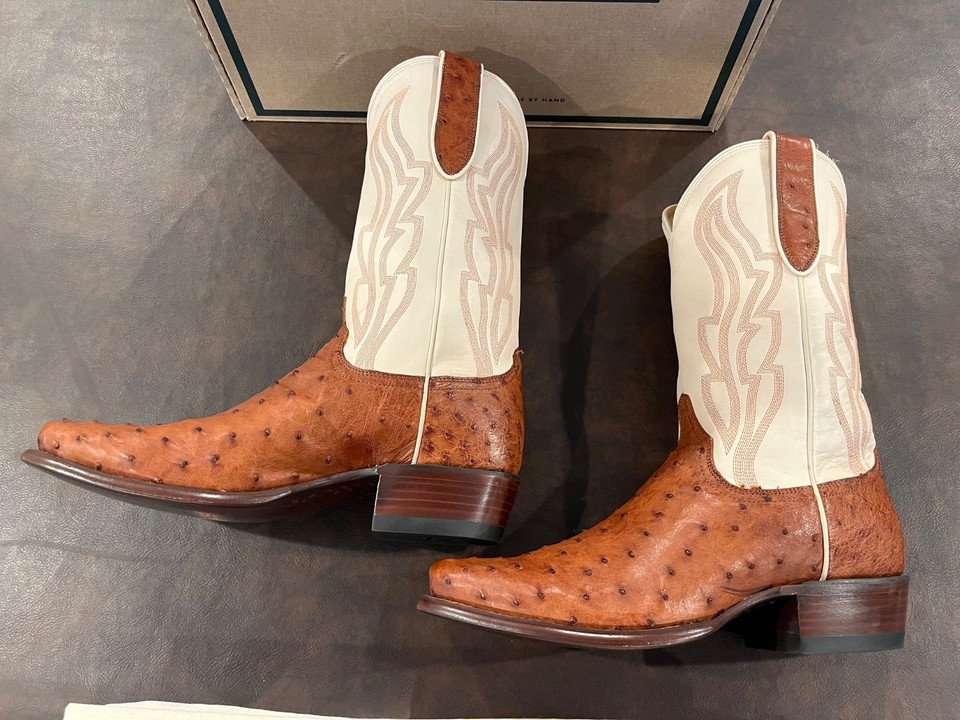 Mens Tecovas "The Warren" Pecan Brown Ostrich & Bone Boots Size 12 D ...