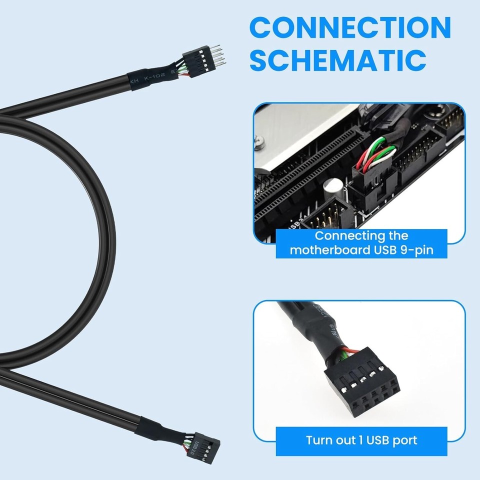 USB Header Extension Cable, 20.3 Inches USB 2.0 9-Pin Male to Female ...