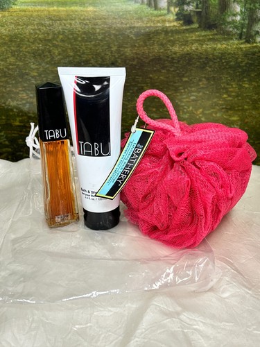 TABU BY DANA 120ML SHOWER GEL/ 44ML COLOGNE SPRAY/ MESH SPONGE(VINTAGE ...