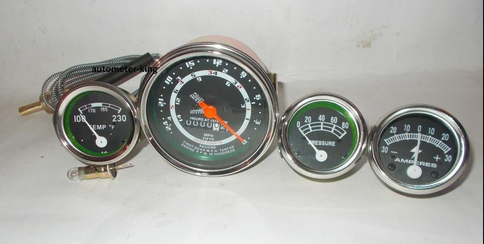 Tachometer,Temp,Oil, Amp Gauge fit In Ford Tractor 8N, 9N,2N- chrome ...