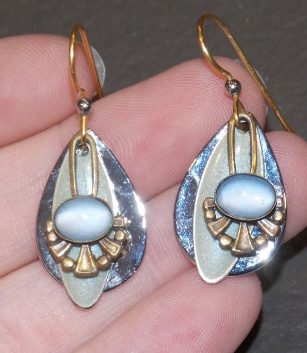 Artisan Layered Piece Teardrop Enamel Blue Stone Dangle Earrings ...