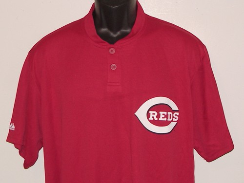 NEW MLB Cincinnati REDS MAJESTIC 2-Button *COOL BASE* Henley SHIRT ...