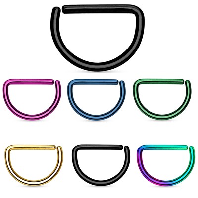 D SHAPE RING HOOP SEPTUM EAR PIERCING MADE W/ANODIZED SURGICAL STEEL(16 ...