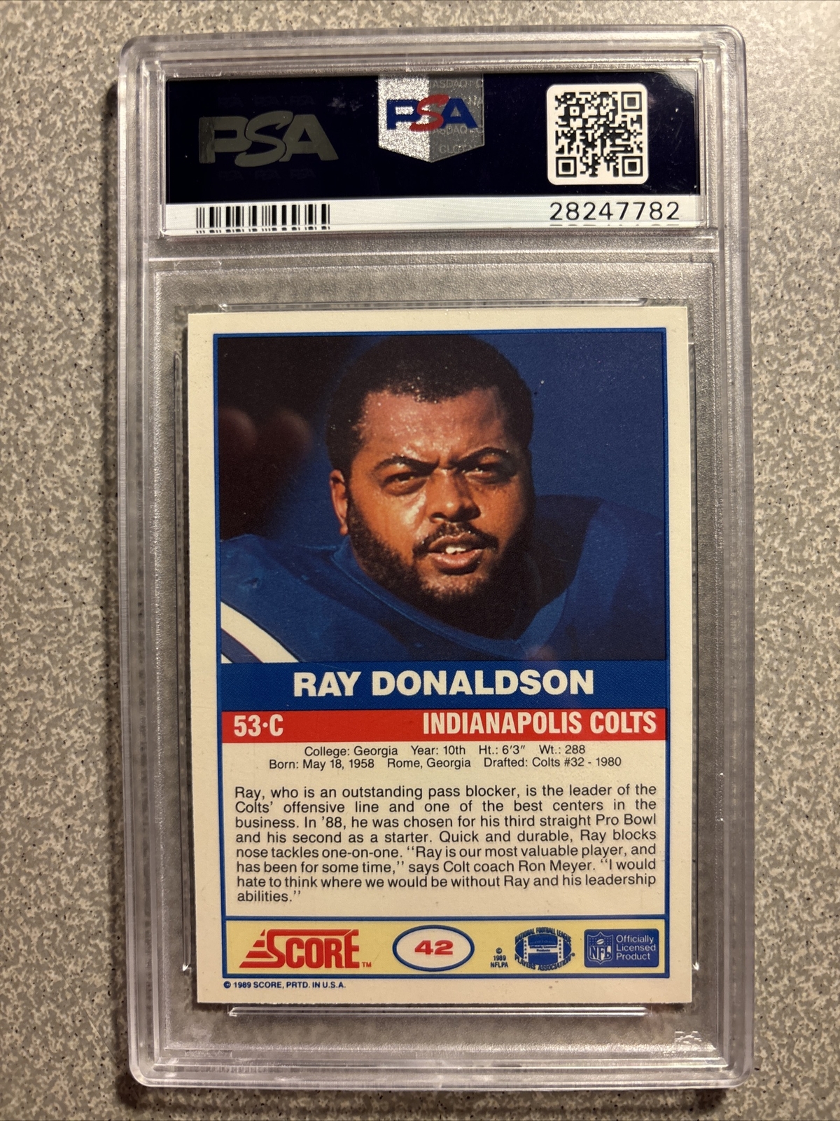 🔥1989 SCORE #42 RAY DONALDSON COLTS PSA 8 Near Mint-Mint New Label And ...