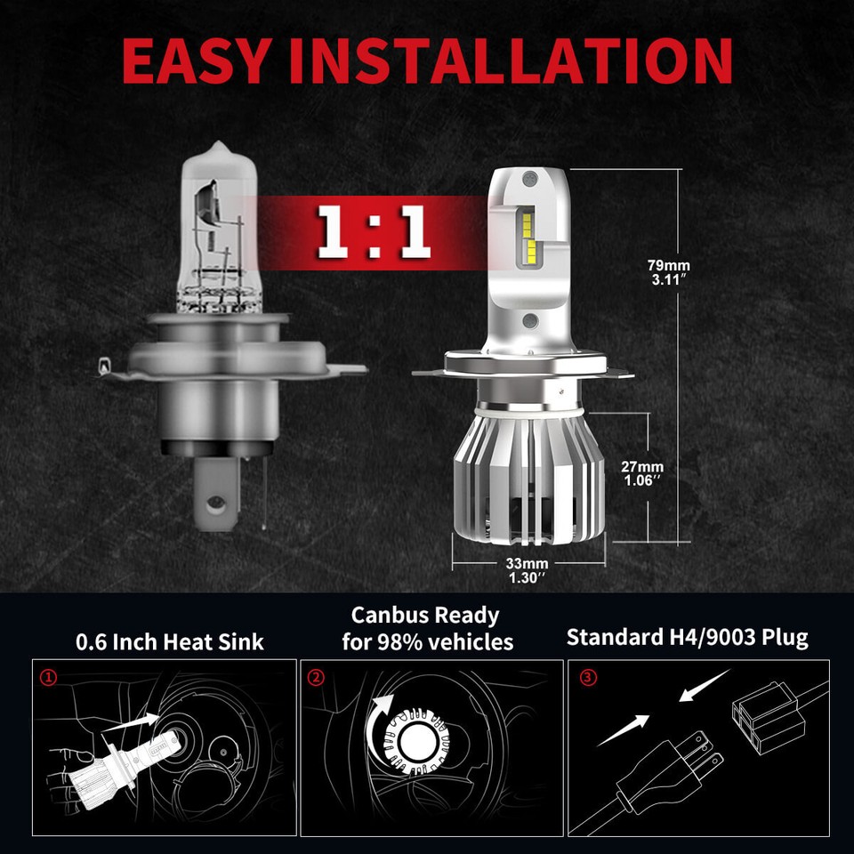 Lasfit H4 9003 Headlights LED Bulbs Conversion Kits 50W Super Bright ...