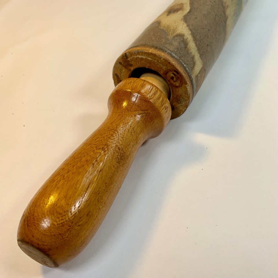 Vintage Glazed Stoneware Heavy Weight Baking Rolling Pin 20 Inches ...