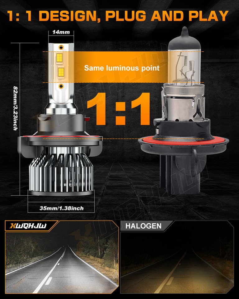 XWQHJW 9008 H13 LED Headlight Super Bright Bulbs White High Low Beam ...