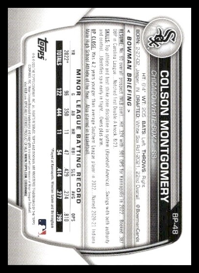 2023 Bowman #BP-48 Colson Montgomery Chicago White Sox Baseball card | eBay