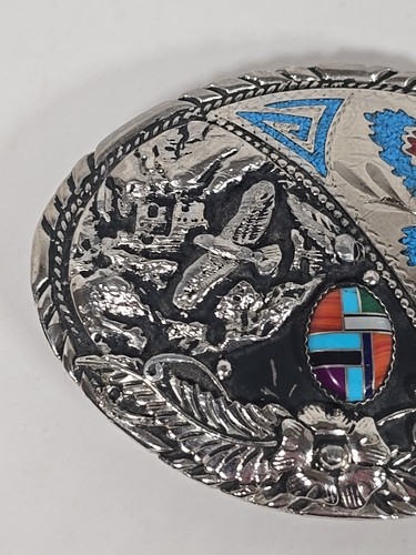 Vintage Native American Western Belt Buckle Flying Eagle Inlay With ...