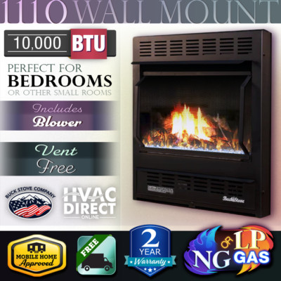 Buck Stove 1110 Vent-Free Wall Mount NG/LP Gas Fireplace Insert 10K BTU ...