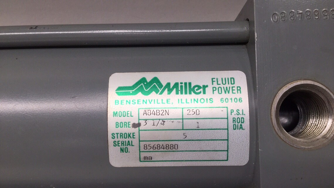 Miller A84B2N 3-1/4" Bore Cylinder 5 " Stroke 250 Psi 1" Rod Pivot ...
