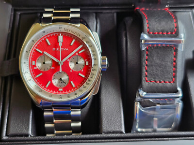 Bulova Lunar Pilot Red Dial Men's Chronograph Stainless Steel Watch ...