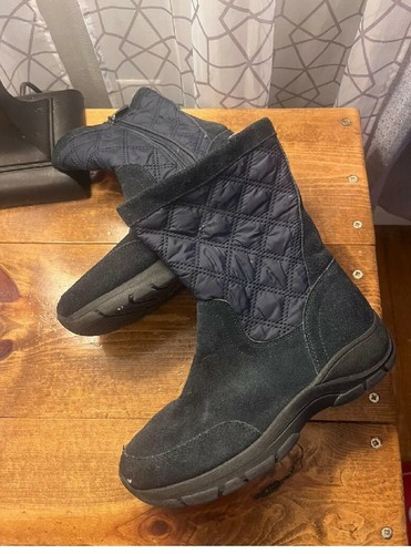 Lands End Womens 444681 Suede Winter Boots Quilted Zip Navy Blue 7B | eBay
