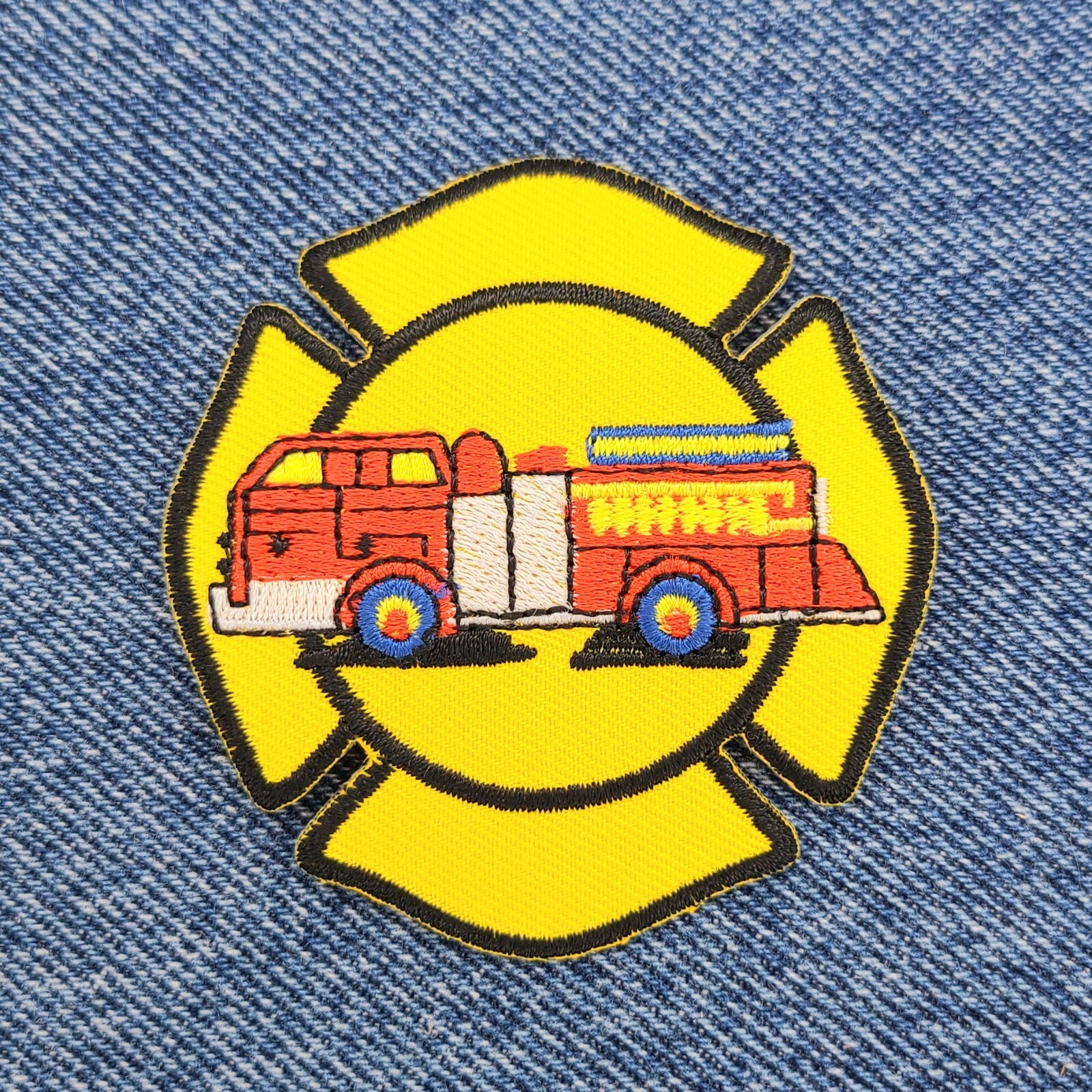Yelllow FIRE DEPARTMENT badge fireman PATCH IRON-ON Embroidered NEW 2.5 ...