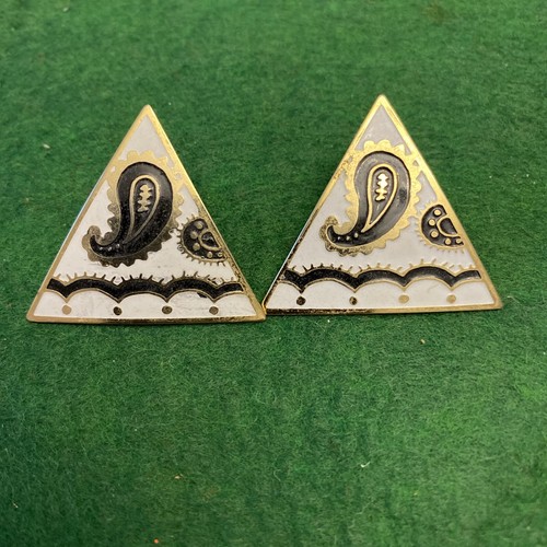 Vintage Pierce Triangle Earrings Paisley Black Gold Tone 80’s Enamel | eBay