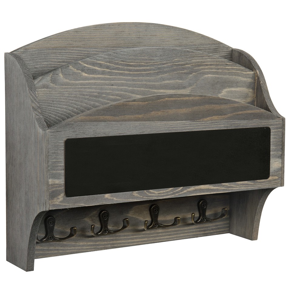 MyGift 2 Slot Vintage Gray Wood Wall Mail Rack with Chalkboard and 8 ...