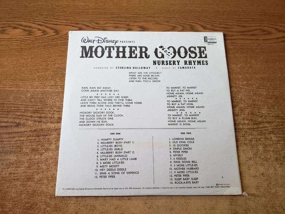 RARE 1960S MINT-UNOPENED Walt Disney Mother Goose Nursery Rhymes 1211 ...