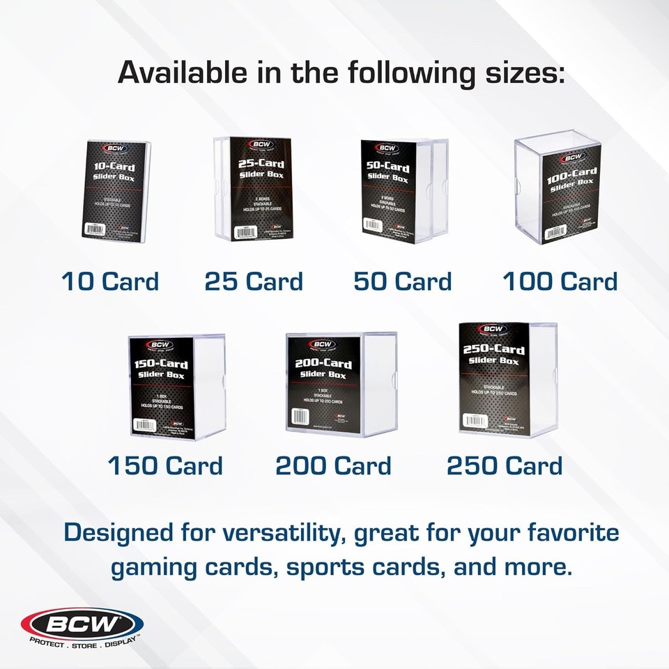 BCW Clear Slider Box Hold 150 Standard Cards Baseball Basketball Gaming ...