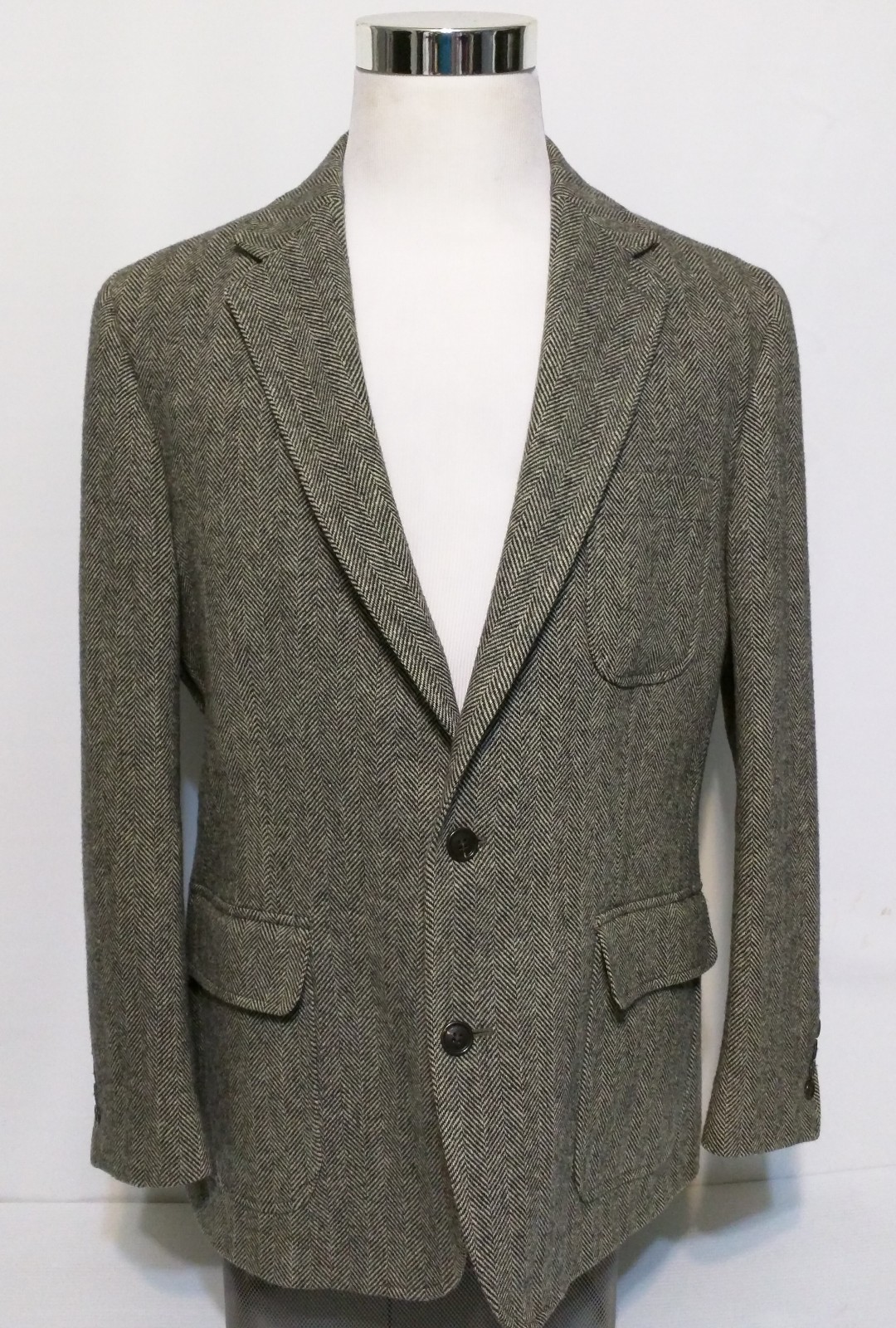 LANDS END WOOL HERRINGBONE TWEED GRAY 2 BTN JACKET BLAZER SPORT COAT 42 ...