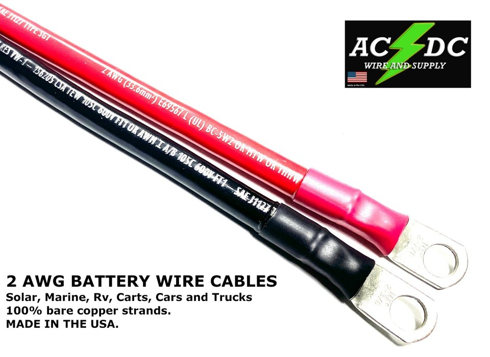 2 Gauge AWG Battery Cable Wire - Solar Marine Power Inverter Car SGT ...