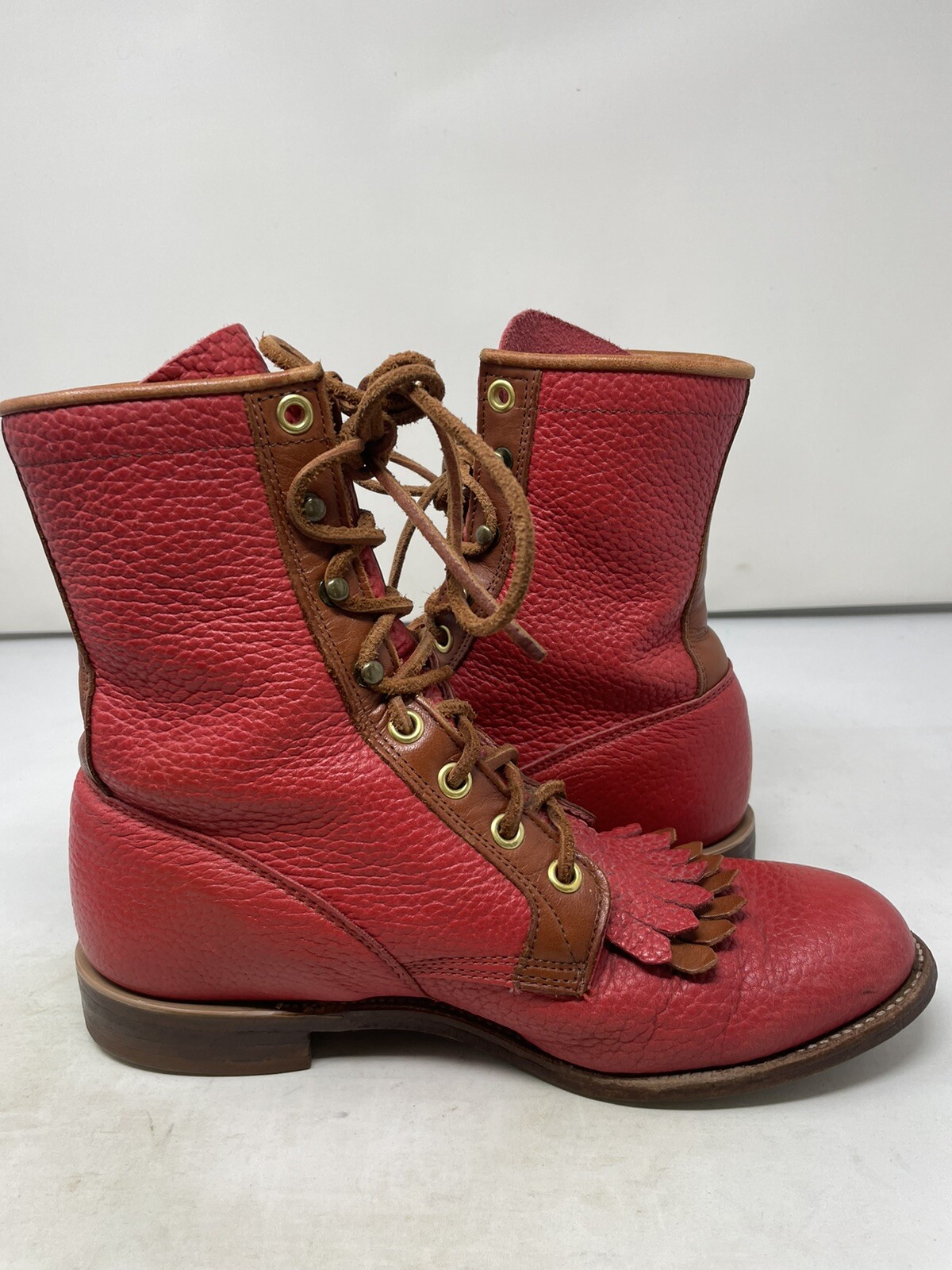 Justin Western Roper Kiltie Boots Womens Red Pebbled … - Gem