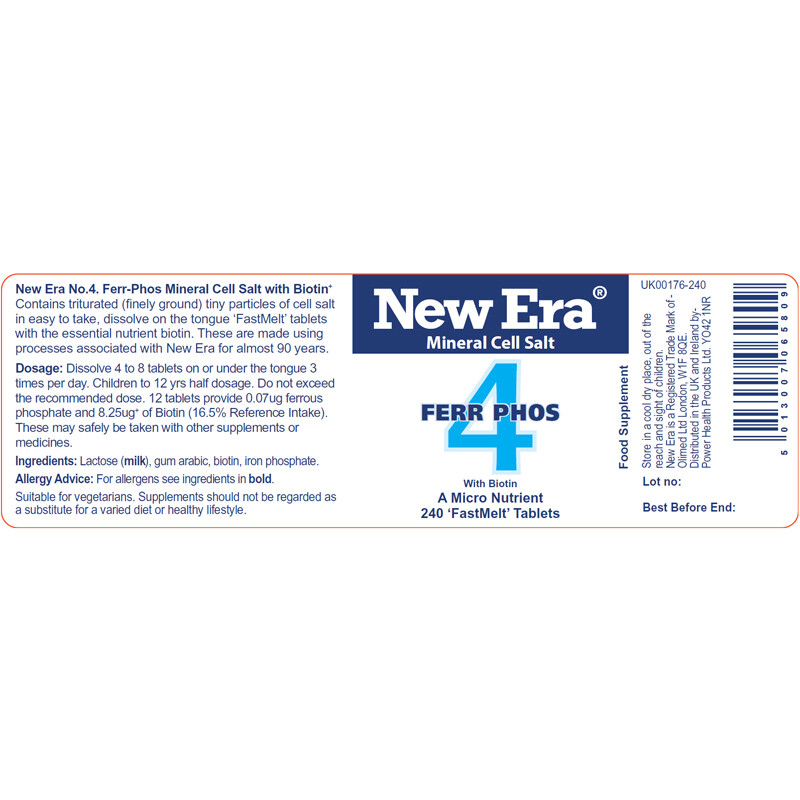 New Era No 4 Ferr. Phos. Iron Phosphate & Biotin 240 Tablets Mineral ...