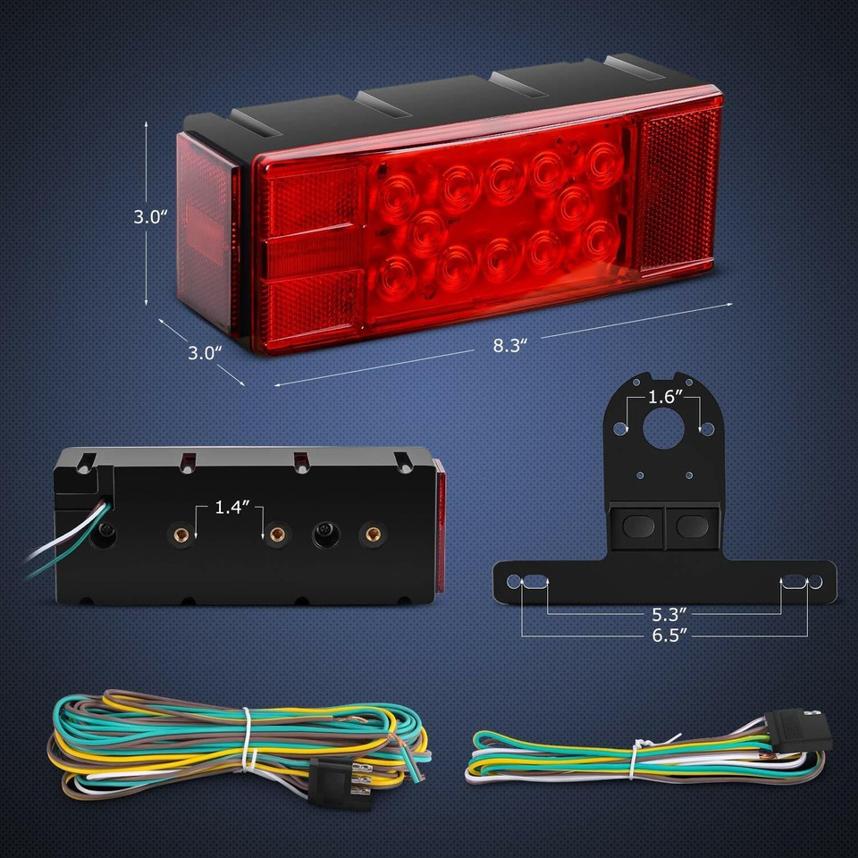 LED Submersible Square Light Kit Trailer Under 80" Tail Stop Brake ...