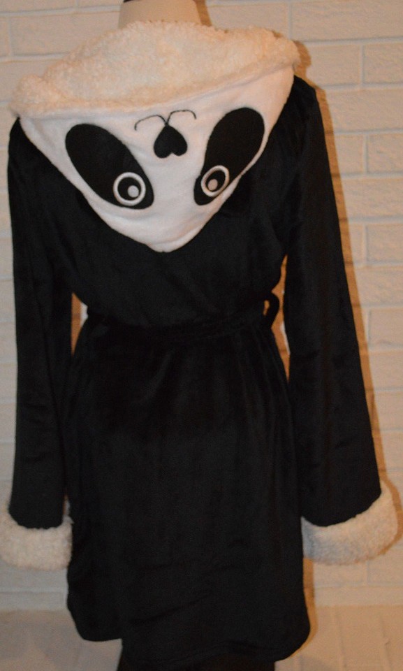 Women's Rue 21 Black Panda Character So So Soft Plush Hooded Robe Sizes ...