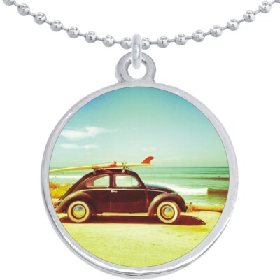 VW Bug Surf Beach Round Pendant Necklace Beautiful Fashion Jewelry | eBay