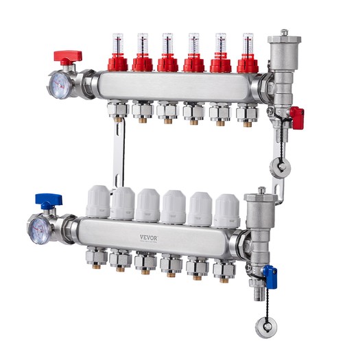 6-Branch Radiant Heat Manifold 1/2" PEX Tubing Floor Heating Manifold ...