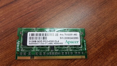 APACER 78.92051.460 512MB SOD PC2-4300 CL4 MEMORY | eBay
