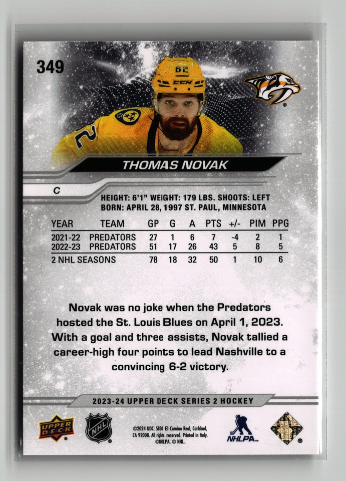 2023-24 Upper Deck #349 Thomas Novak | eBay