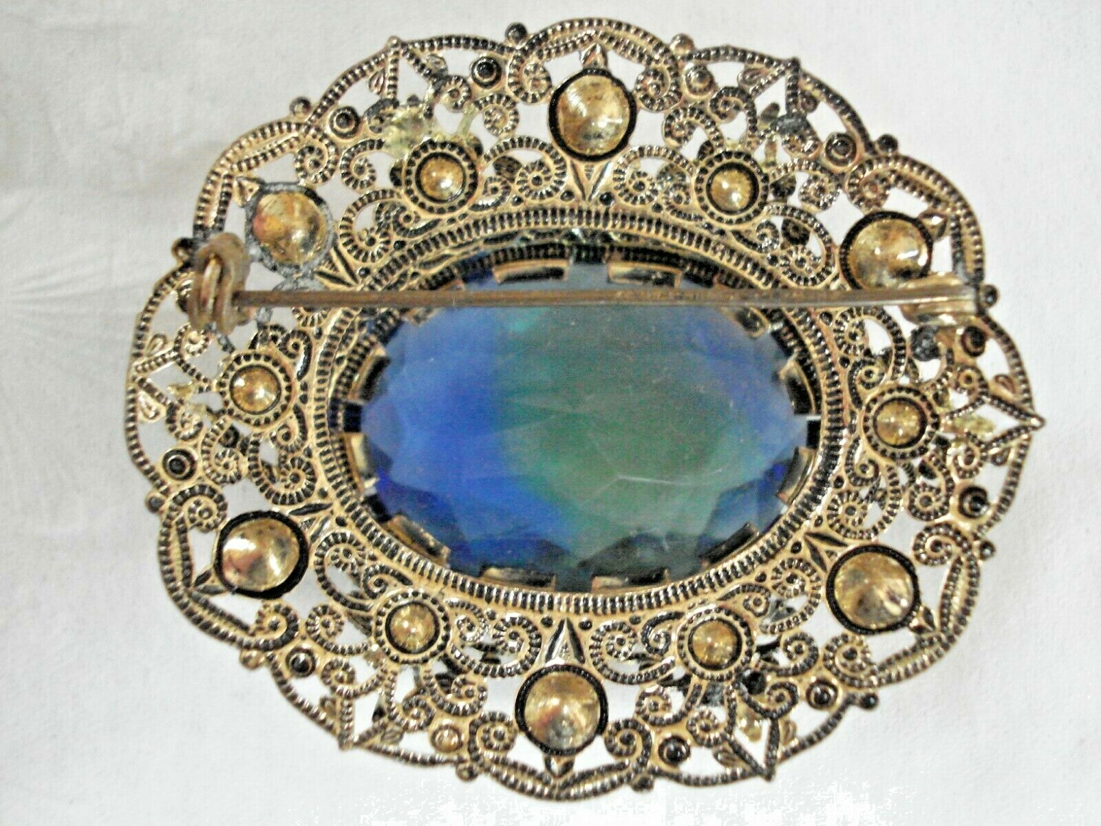 Vintage West Germany Necklace Green Rhinestones Brown Porphyry Glass ...