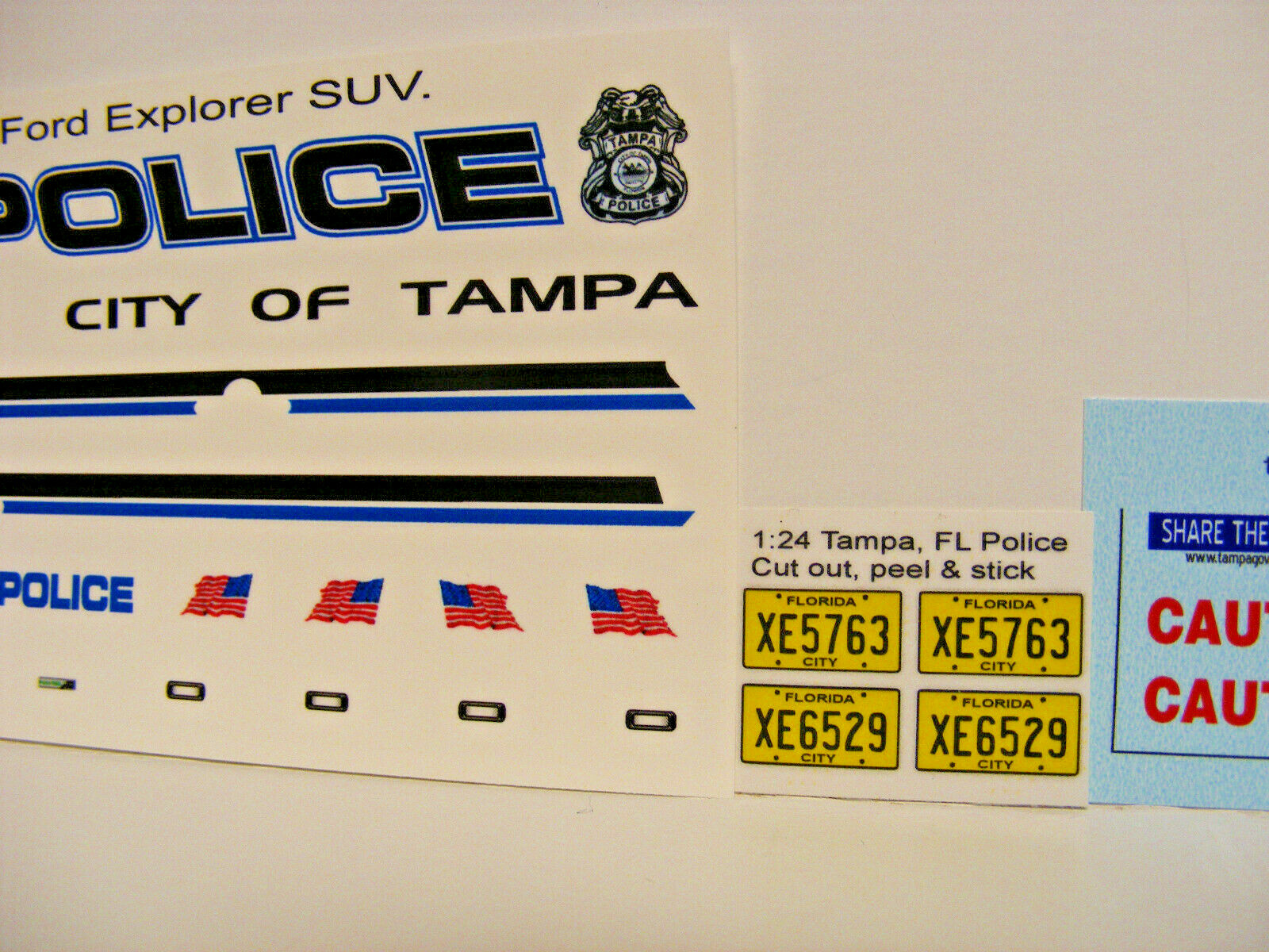 Tampa FL Police 1/24 Water Slide Decal Set Fits Motormax Police SUV Now ...