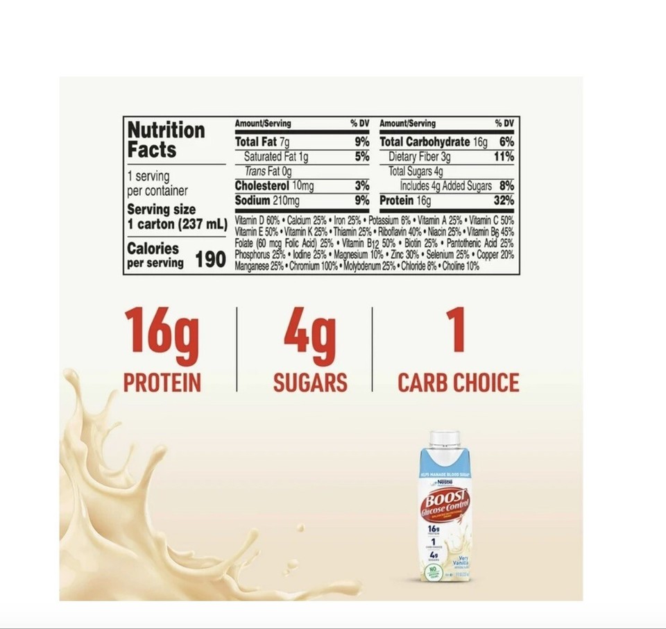 BOOST Glucose Control Nutritional Drink, Very Vanilla, 15 - 8 fl oz ...