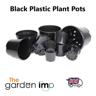Plant Pots 1L 1.5L 2L 3L 5L 7.5L 10L Round Plastic Black Strong Pro ...