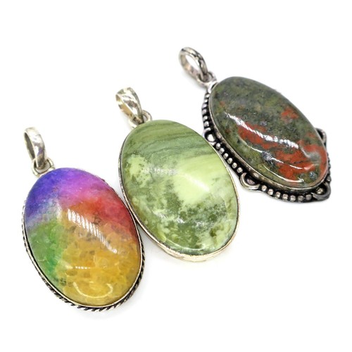 Lot of 3 Stone Pendants Green Larsonite, Unakite & Rainbow Solar Quartz ...