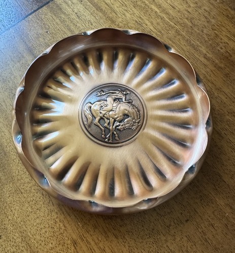 Vintage Copper Ashtray Trinket Dish Cowboy Horse Butte Montana Butte ...