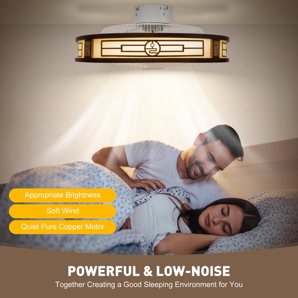 22" Invisible Ceiling Fan with Light and Remote LED Semi Flush Mount ...