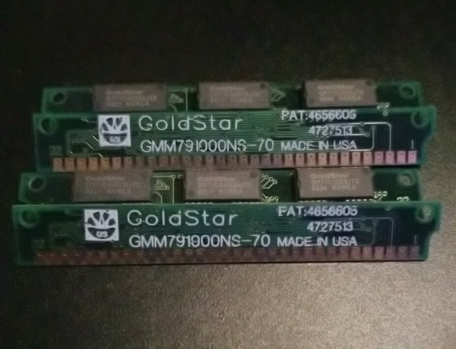 Pair 1MB 30-Pin SIMM DRAM 70ns Goldstar GMM791000NS-70 1Mx9 Parity Gold ...