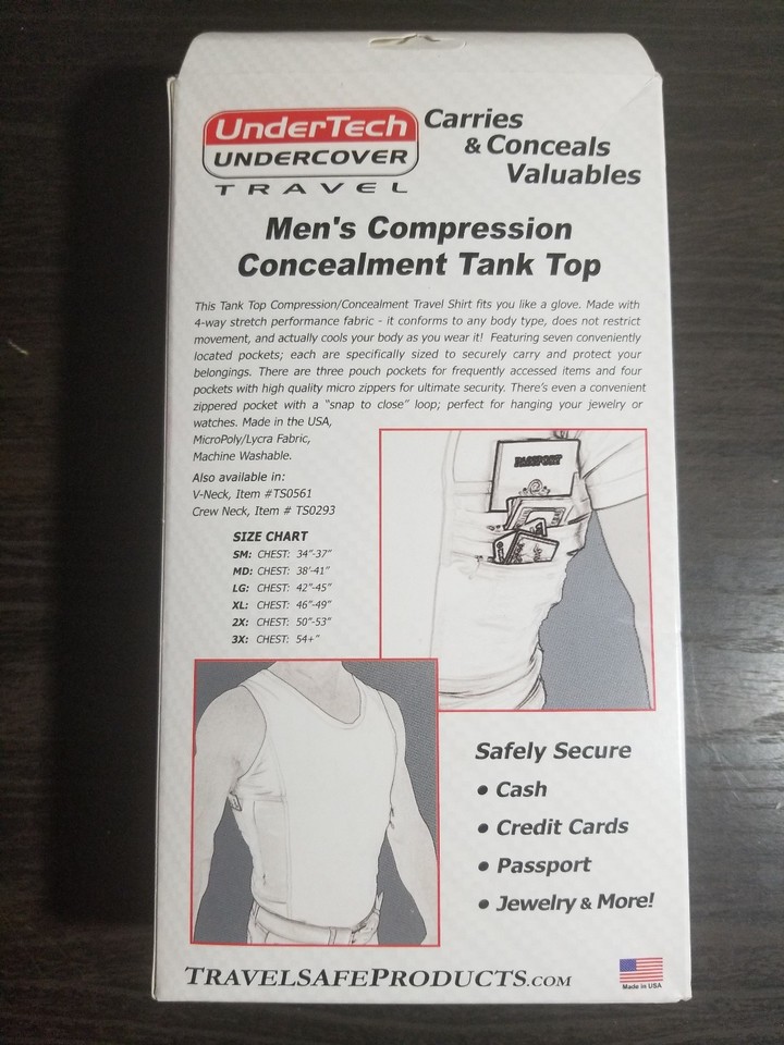 Small Men's Undertech Undercover Conceal Pockets Tank Top Travel T ...