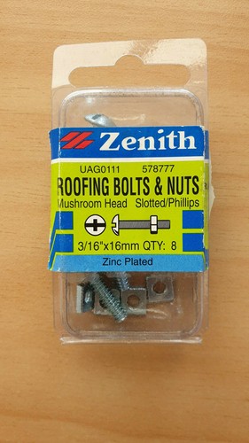 Zenith 3/16" x 16mm Zinc Plated Mushroom Head ROOFING Bolts & Nuts - 4 ...