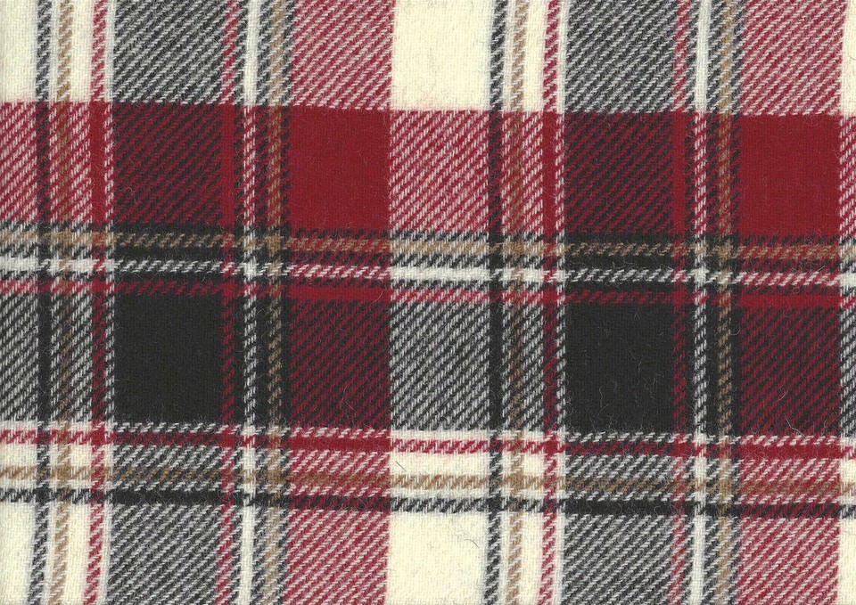 Abraham Moon Tweed Fabric 100% Wool Red, Black and White Check Plaid ...