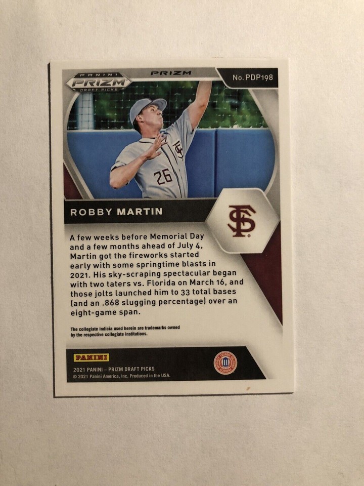 2021 Prizm Draft Picks Baseball ROBBY MARTIN Red Velocity #PDP198 | eBay
