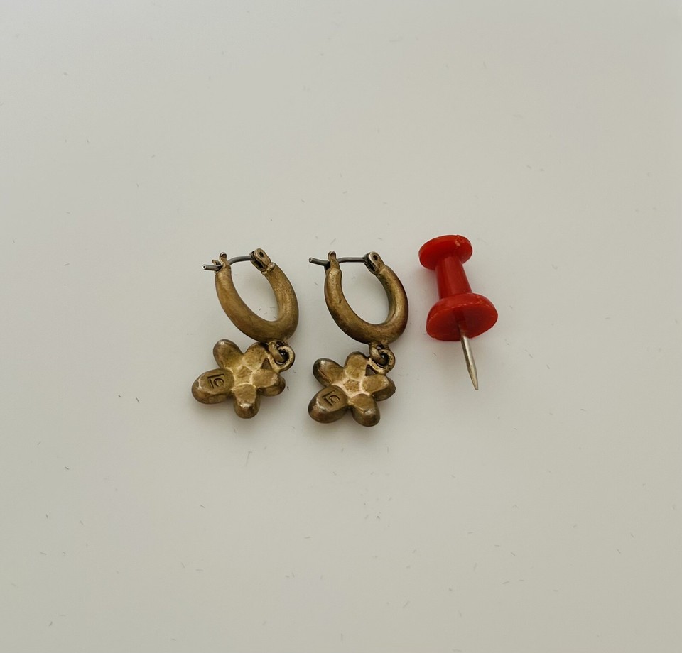 Earrings LC Louis C Marks 40s Goldtone Huggie Drop Pink Flower Dangle ...