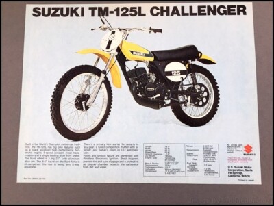 1974 Suzuki TM-100L Contender TM-125L Bike Motorcycle 1-page Brochure ...