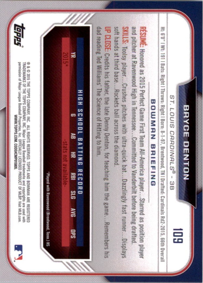 2015 Bowman Draft #109 Bryce Denton | eBay